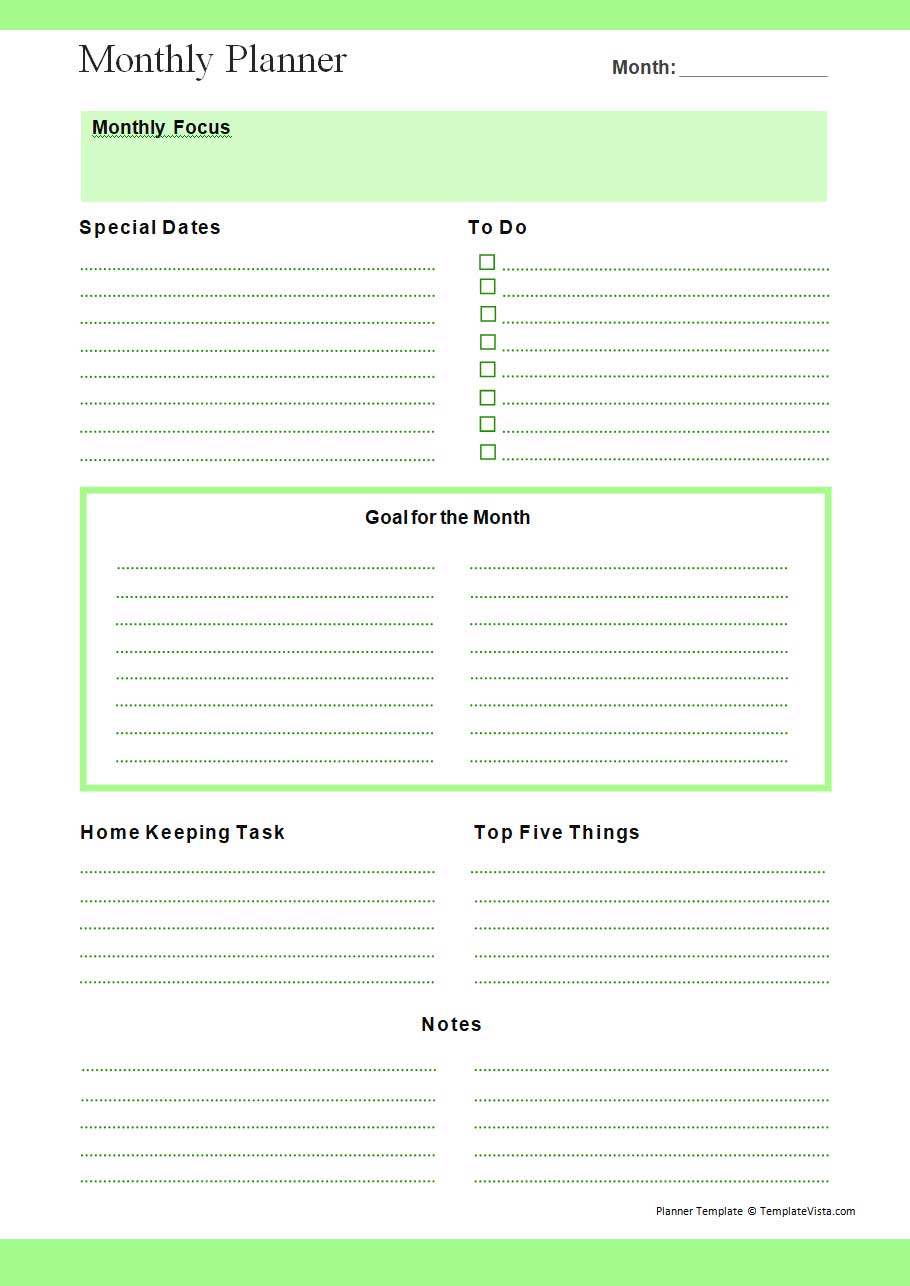 2020 One-Page Monthly Planner Template - Template Vista